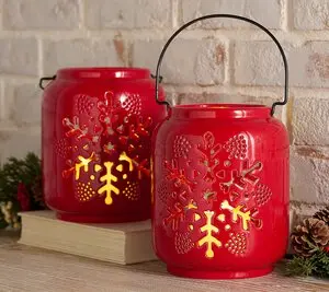 KRINGLE EXPRESS S/2 8' Flameless Snowflake Lanterns - One-color
