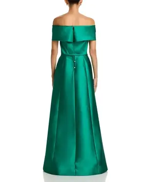Rickie Freeman For Teri Jon Stretch Mikado Off Shoulder Twist Front Gown