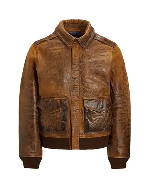 Polo Ralph Lauren Leather Flight Jacket In Brown - 48% Off