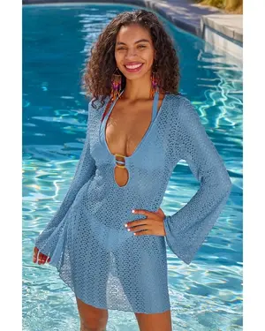 BECCA By Rebecca Virtue Lace Tunic Swim Cover-up - Sky Blue