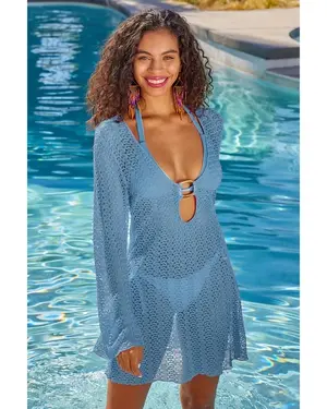 BECCA By Rebecca Virtue Lace Tunic Swim Cover-up - Sky Blue