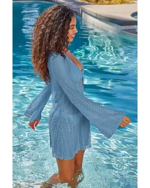 BECCA By Rebecca Virtue Lace Tunic Swim Cover-up - Sky Blue
