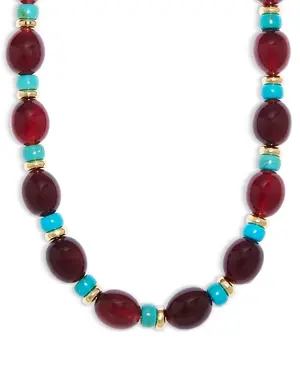 Aqua Beaded Necklace - Brown/blue
