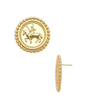 Aqua Coin Statement Stud Earrings - Gold
