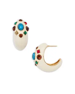 Aqua Mixed Stone Half Hoop Earrings - White