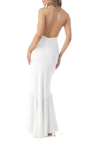 SKY Rhinestone Open Back Halter Gown