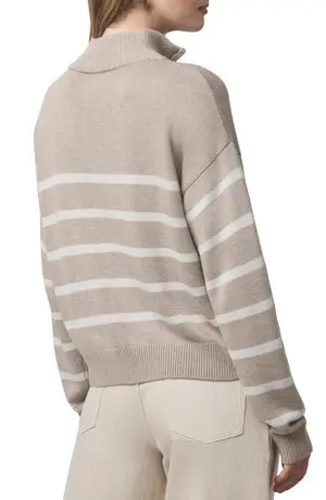 Splendid Striped Quarter Zip Pointelle Sweater - Light Cedar Beige/multi