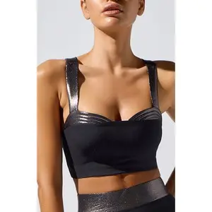 Heroine Sport Lina Metallic Trim Longline Sports Bra - Black