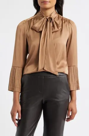 Anne Klein Pussybow Tie Satin Top