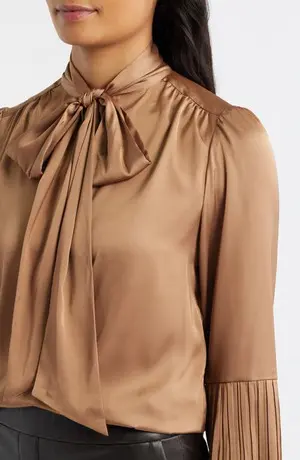 Anne Klein Pussybow Tie Satin Top