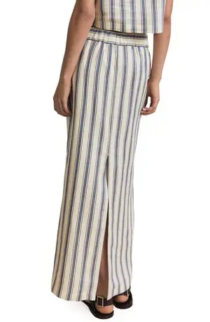 Mango Stripe Linen Midi Skirt