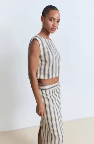 Mango Stripe Linen Midi Skirt