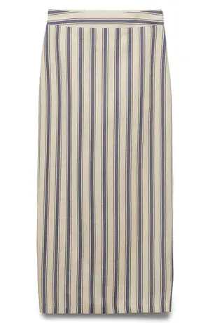 Mango Stripe Linen Midi Skirt
