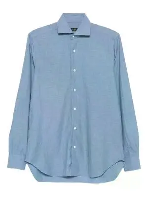 BARBA NAPOLI Long-sleeved Cotton Shirt - Blue