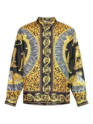 Versace Tiger Leopard Baroque-print Shirt - Yellow