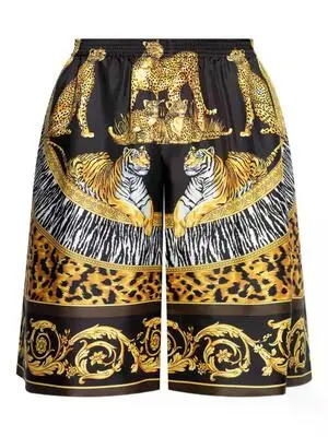 Versace Tiger Leopard-print Silk Shorts