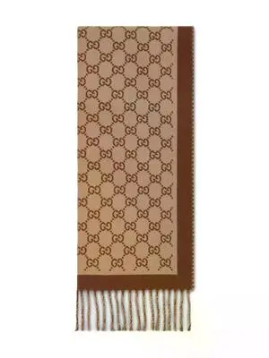 Gucci Gg-pattern Wool Scarf - Brown