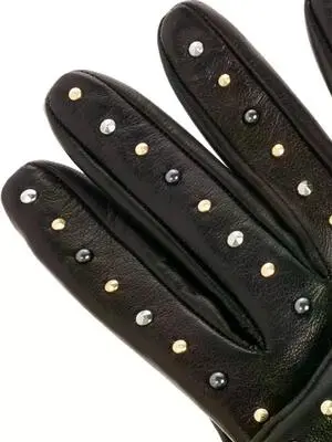 Versace Studded Leather Gloves - Black
