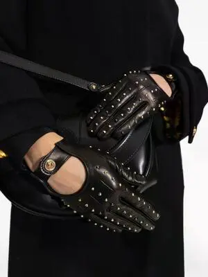 Versace Studded Leather Gloves - Black