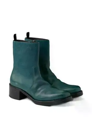 Prada Zipped Leather Boots - Blue