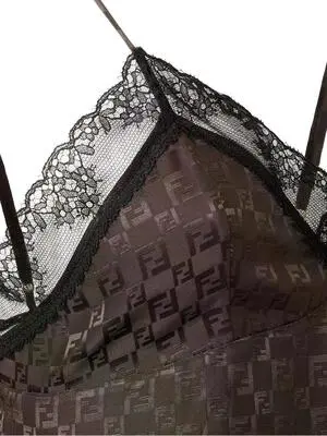Fendi Jacquard Ff Lace-trimmed Top