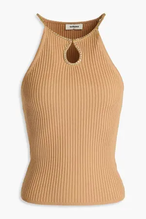 Sandro Crystal-embellished Ribbed-knit Cutout Top