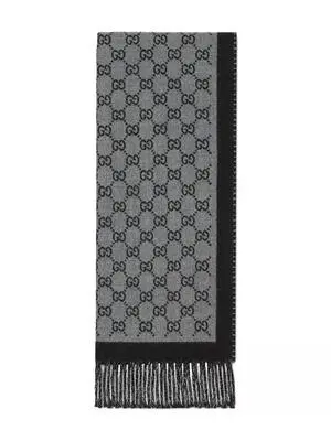 Gucci Gg Jacquard Wool Scarf - Grey