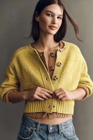 PILCRO Textured Crop Cardigan Sweater - Limelight