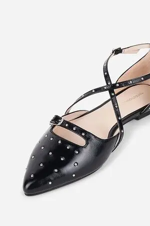 Intentionally Blank Crisscross Studded Flats - Black
