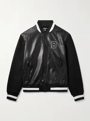 Balmain Logo-appliquéd Leather And Wool Varsity Jacket - Black