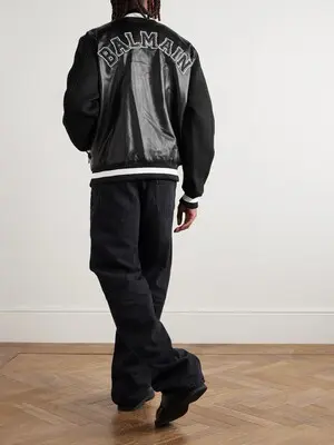 Balmain Logo-appliquéd Leather And Wool Varsity Jacket - Black