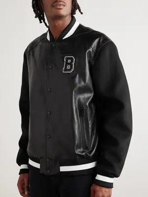 Balmain Logo-appliquéd Leather And Wool Varsity Jacket - Black