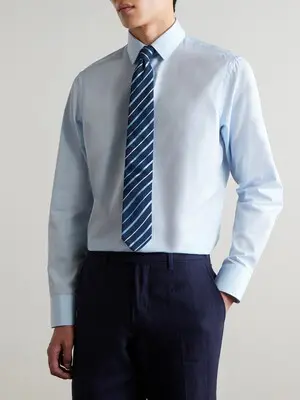 Canali Cutaway-collar Cotton-poplin Shirt - Blue