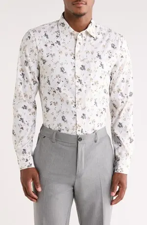 Nordstrom Floral Stretch Button-up Shirt - Ivory Inked Floral