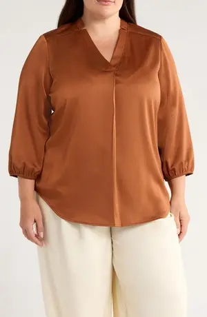 Jones New York Notch Neck Blouse - Medium Chestnut