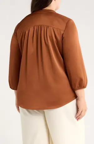 Jones New York Notch Neck Blouse - Medium Chestnut