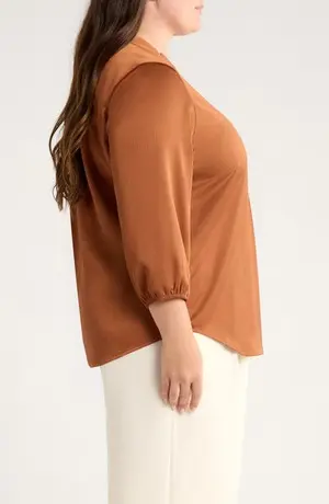 Jones New York Notch Neck Blouse - Medium Chestnut