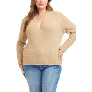 Karen Kane Surplice V-neck Sweater - Wheat