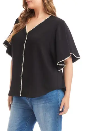 Karen Kane Edge Stitch Flutter Sleeve Top