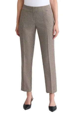 KASPER Houndstooth Flat Front Slim Fit Trousers - Black Multi