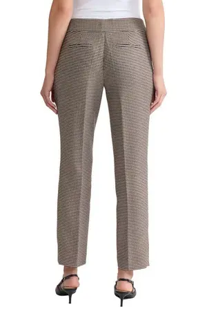 KASPER Houndstooth Flat Front Slim Fit Trousers - Black Multi