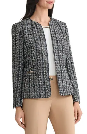 KASPER Tweed Collarless Blazer