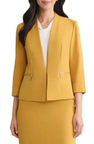 KASPER Zip Pocket Collarless Jacket - Maize
