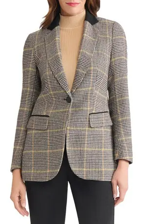 Jones New York Plaid Elbow Patch Blazer