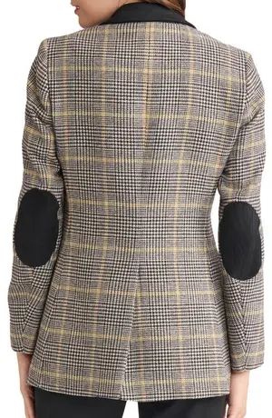 Jones New York Plaid Elbow Patch Blazer