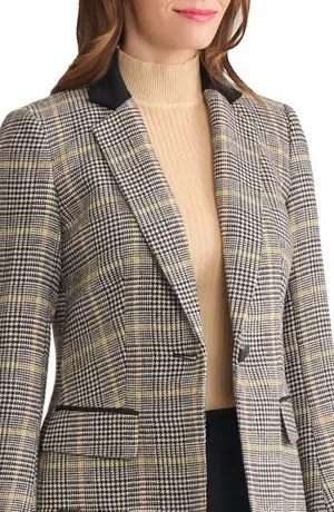 Jones New York Plaid Elbow Patch Blazer