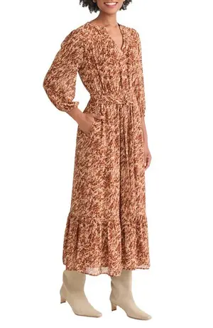 Jones New York Abstract Animal Print Tiered Midi Dress