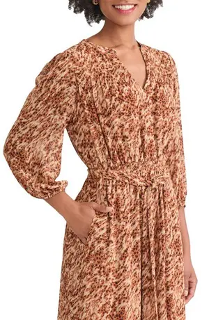 Jones New York Abstract Animal Print Tiered Midi Dress