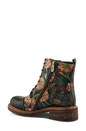 SPRING STEP SHOES Cordea Floral Lace-up Boots - Black Multi