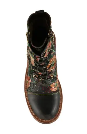 SPRING STEP SHOES Cordea Floral Lace-up Boots - Black Multi